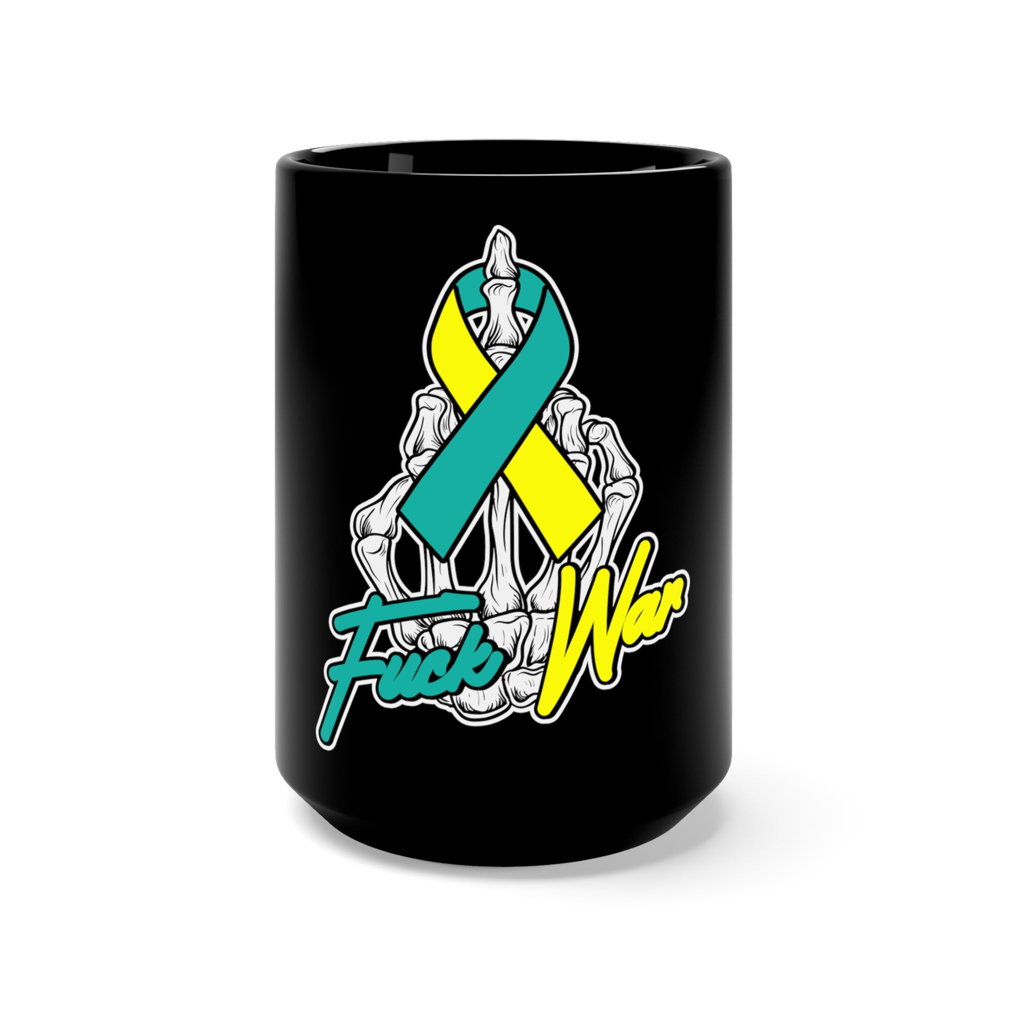 Skeleton Hand Tribute: PTSD Awareness Veteran Black Mug 15oz