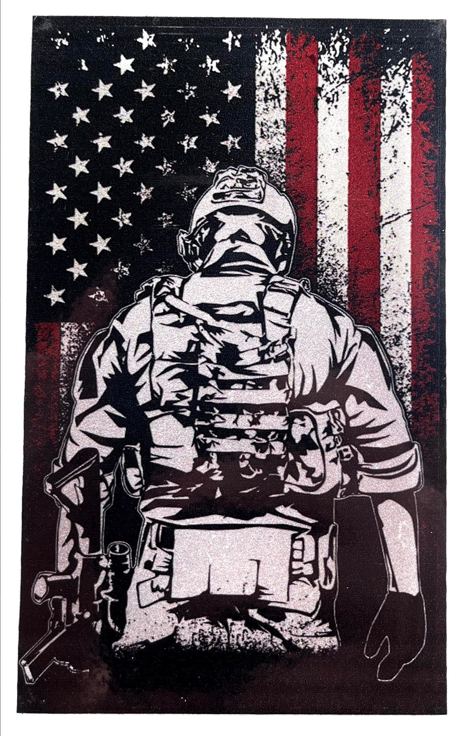 Distressed American Flag Decal-Soldier Facing Flag