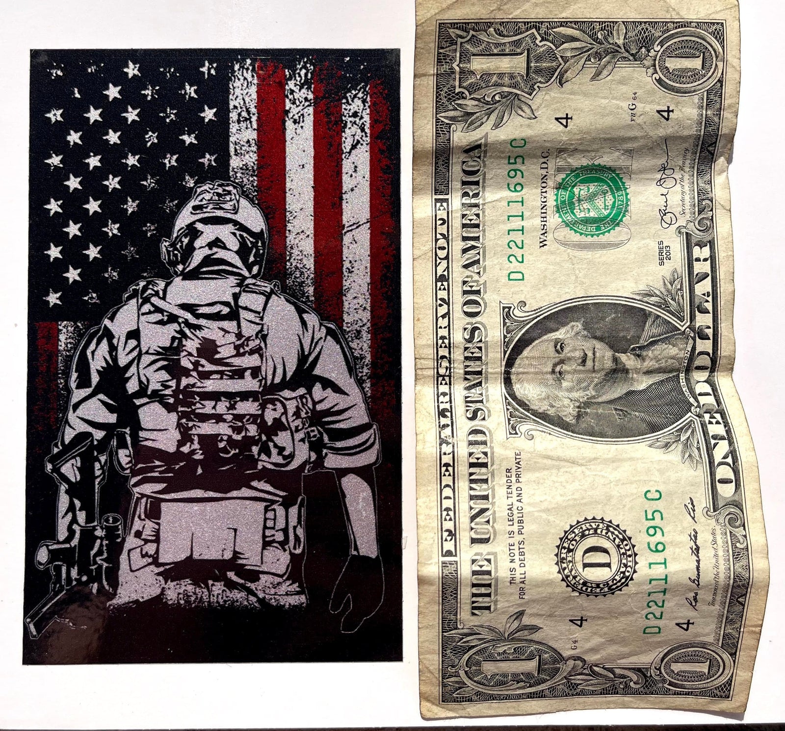 Distressed American Flag Decal-Soldier Facing Flag