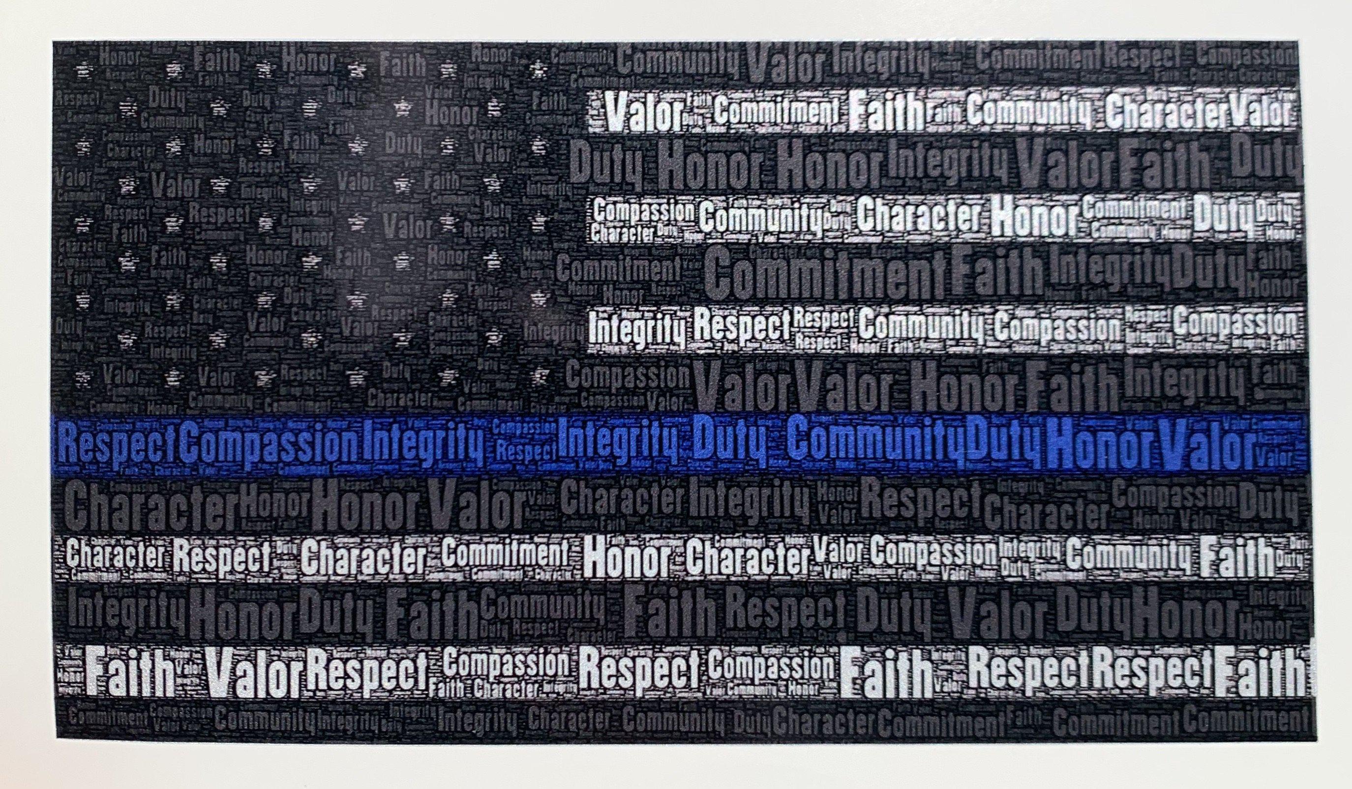 Thin Blue Line Word Flag Decal
